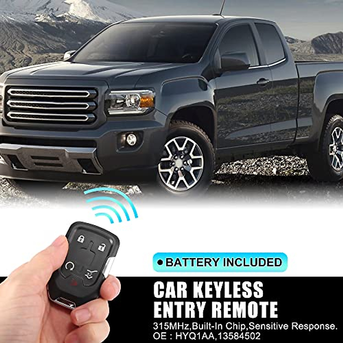 X AUTOHAUX HYQ1AA 315MHzReplacement Keyless Entry Remote Start Smart Car Key Fob for GMC Terrain 2018 2019 2020 2021 2022 13584502 5 Key Button with Door Key