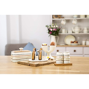 Kitchen Craft Classic Collection Striped Ceramic Butter Dish with Lid-Cream, 15 x 11 x 9.5 cm