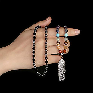 Jovivi Natural Black Obsidian 7 Chakras Healing Crystals Necklace Wire Wrapped Clear Quartz Pendant Healing Pointed Reiki Energy Balancing