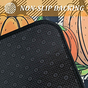 Buffalo Plaid Pumpkin Fall Decorative Kitchen Rugs Set of 2,Non Skid Washable, Home Seasonal Fall Holiday Party Autumn Harvest Thanksgiving Kitchen Mat 17"x47"+17"x30"