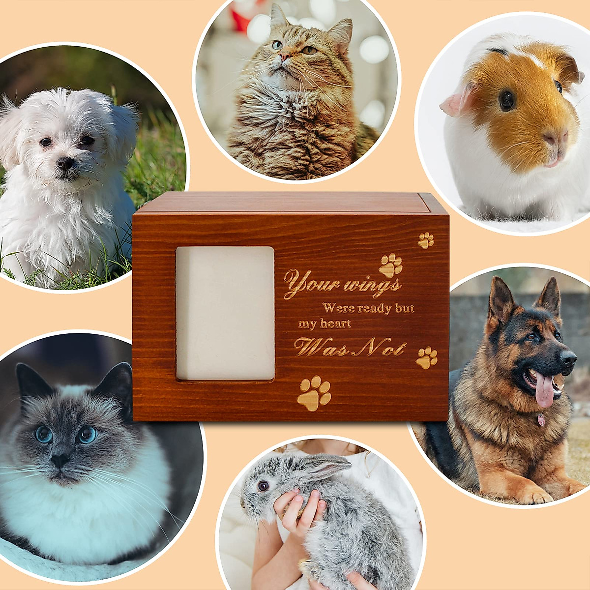 Pet Urns for Dog or Cat Ashes, Pet Cremation Urns with Photo Frame, Pet Memorial Keepsake Cat or Dog Memory Box with Black Flannel as Lining, Loss Pet Sympathy Remembrance Gift(Wooden)