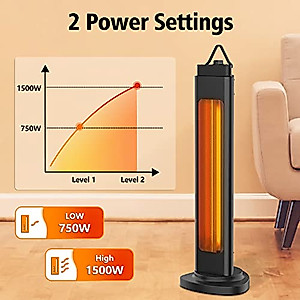 Electric Patio Heater, Oscillating Outdoor Heater for Instant Warm, Infrared Space Heater with Tip-Over Protection, Portable Handle, Super Quiet, Radiant Tower Heater for Garage Large Room, Black