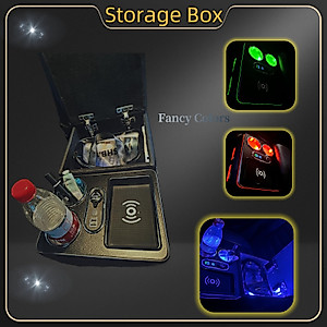 Center Console Armrest Organizer with Wireless Charging Phone Holder & Cup Holders for Car & Minivan & Van Truck Floor Cab Back Bench Seat Storage Box - Black