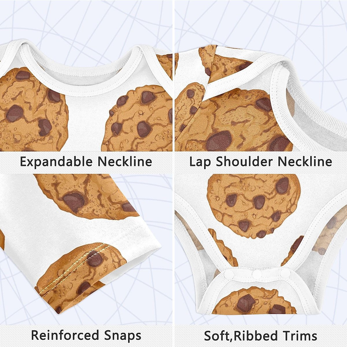 JHKKU Chocolate Chip Cookies Long Sleeve Bodysuits Baby Boys Girls 100% Cotton Newborn Infant Neutral Outfits Jumpsuit 6 Months
