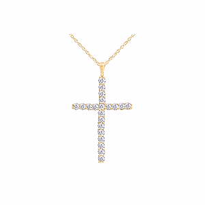 AFFY 0.30 Carat (Cttw) 14K Solid Yellow Gold Round Diamond Ladies Cross Pendant 1/3 CT (Silver Chain in cluded)