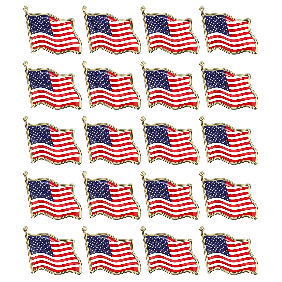 Bassion 20 PCS American Flag Lapel Pin Waving for Veterans Independence Memorial Day 4th of July Decor USA Flag Pins Accessaries