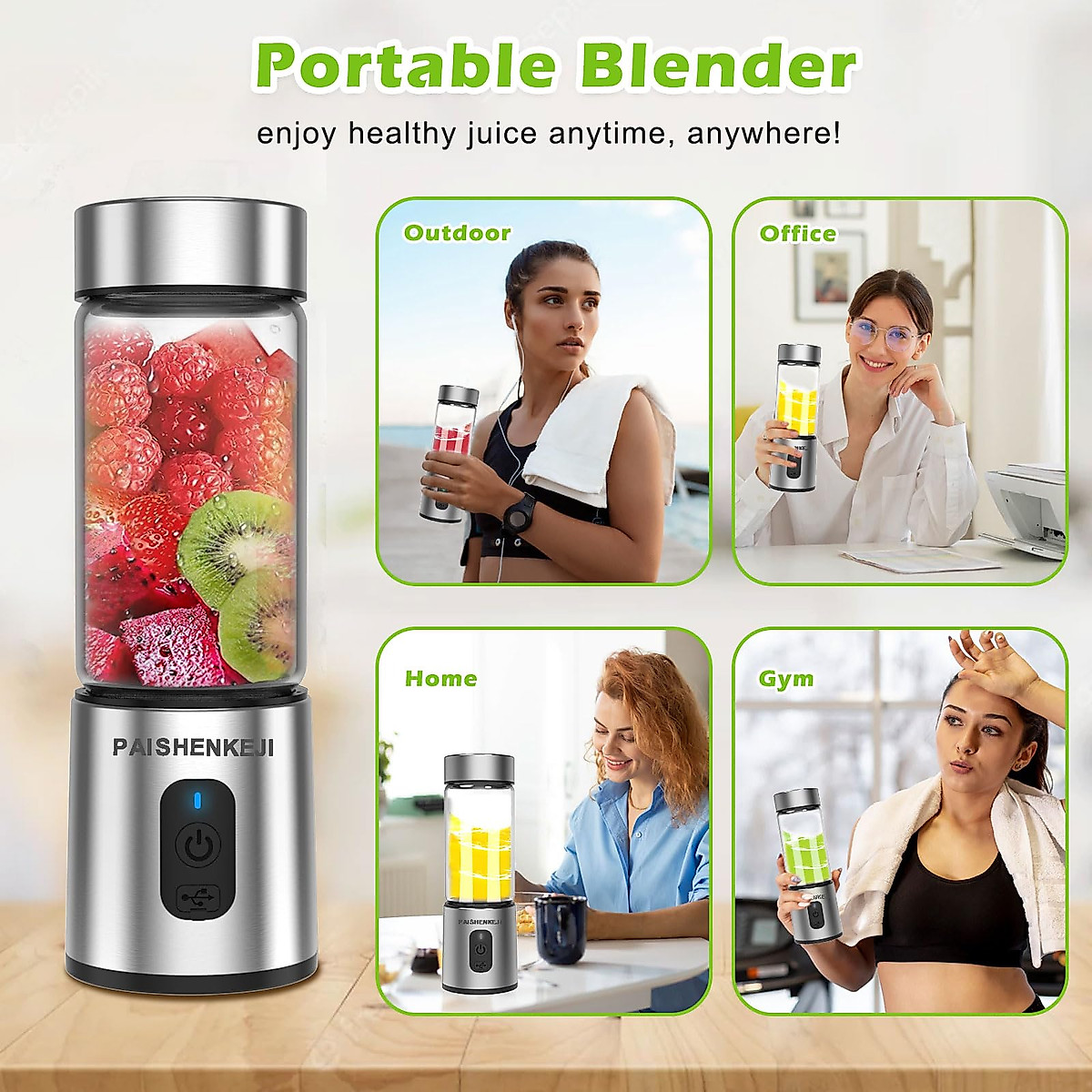 Glass Portable Blender for Smoothies: Personal Blender for Shakes and Smoothies USB Rechargeable, for Baby Food Travel Beach Office Sports Use