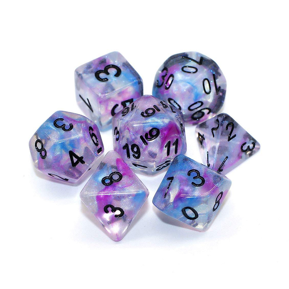 Dice DND Polyhedral Dice RPG Dice for Dungeons and Dragons,Pathfinder,MTG,D&D,Role Playing Games Black Green Transparent Dice with Color Changing Glitter