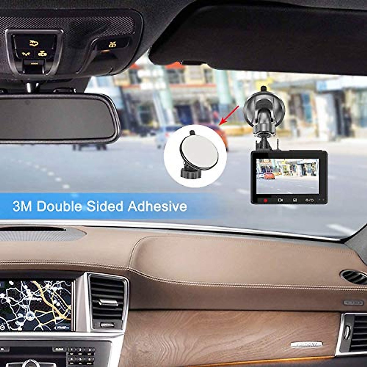 QveeQ Dash Cam Suction Cup Mount Compatible with Crosstour, APEMAN, YI 2.7", Z-Edge Z3 3" and Most Other Dash Cam with 16 Different Points, 3 x Glue Double Sided Adhesive Tapes, 3 Wipes(Dry and Wet)
