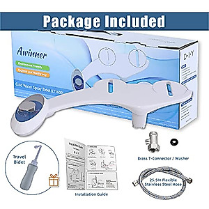Awinner Bidet Toilet Seat Attachment，Non-Electric Ultra-Thin Fresh Water Sprayer Bidet with Self Cleaning Dual Nozzle，Adjustable Water Pressure Bidet Attachment for front and rear wash
