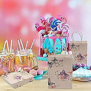 YYaaloa 20pcs Small Gift Bags Kraft Paper Bags with Handle Butterfly flower Party Favor Bags for Baby Shower Kids Birthday Wedding Xmas Party Supplies Restaurant takeouts, and Store Owners (20)
