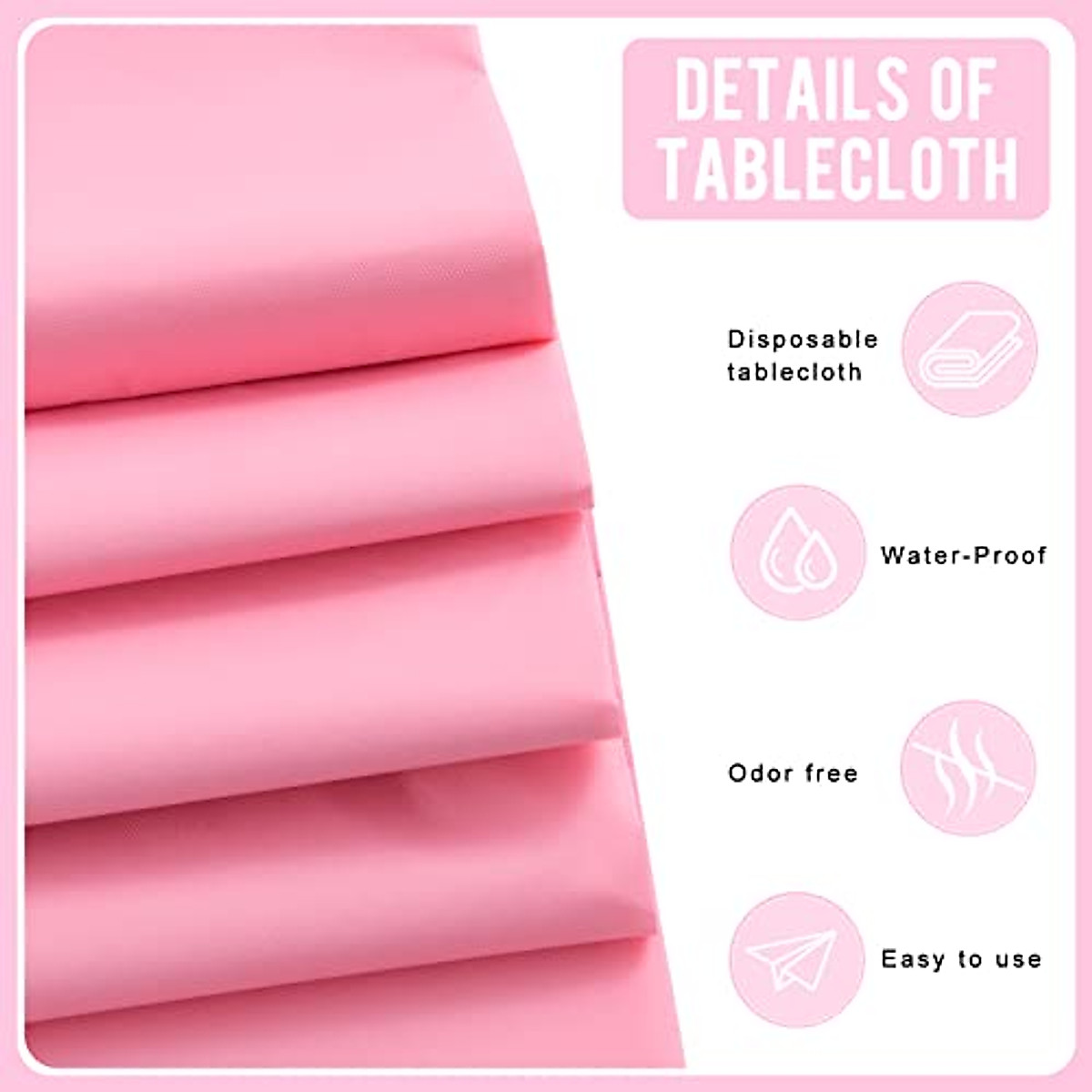Pink 6 Pack Premium Disposable Plastic Tablecloth 54 x 108 In - Plastic Table Cloths for Parties Disposable Tablecloth for Rectangle Tables Up To 8 Ft - Rectangle Tablecloth - Pink Tablecloth