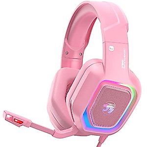 ZIUMIER Z30 Pink Gaming Headset for PS4, PS5, Xbox One, PC, Wired Over-Ear Headphone with Noise Canceling Microphone, LED Flowing RGB Light, 7.1 Surround Sound,Comfortable Earmuffs