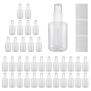 36 Pack 2oz Small Spray Bottles, Clear Empty Fine Mist Plastic Mini Travel Bottle, Refillable Empty Liquid Containers with 42 Labels