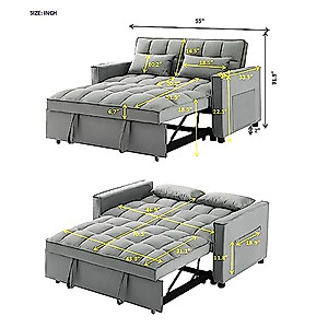 ERYE 3-in-1 Tufted Futon Loveseat Sofa Convertible Sleeper Couch Bed W/Pull Out Sleep Daybed