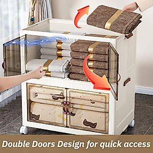 4 Tier Plastic Storage Bins with Lids 32QT, Stackable Storage Bins with Wheels,Foldable Storage Boxes,Collapsible Storage Bins, Closet Organizers and Storage Containers for Bedroom,Dorm