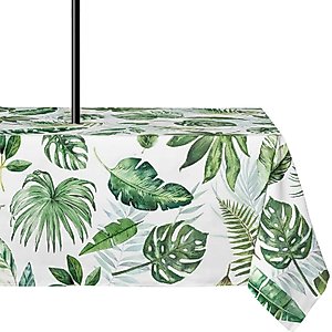 Yighty Outdoor Tablecloth with Umbrella Hole 60x84inch,Spring Summer Palm Leaf Outdoor Zipper Tablecloth,Waterproof and Wrinkle-Free Washable Rectangular Tablecloth for Picnics,Party,Camping and BBQ