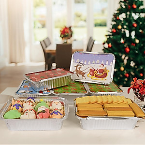 Rocinha 40 PCS Christmas Cookie Tins with Lids for Gift Giving, 4 Holiday Designs Christmas Tins Christmas Food Containers for Cookies Candy Treat Exchange 7.3"x 5.2" x 2"Christmas Foil Pans with Lids