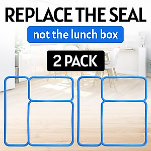 [2 Pack] Lid Seal Gasket For OmieBox - Exact Fit Replacement Part For Kids Bento Lunch Box With Insulated Food Container - 100% Food-Safe Silicone Rubber (Blue) - Lunch Box NOT Included