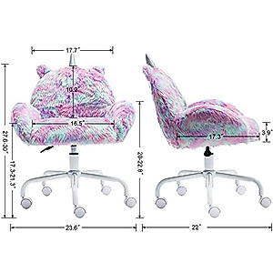 Guyou Children Study Desk Chair Height Adjustable Swivel Chair with Armrests Computer Chair for Kids, Rainbow Faux Fur Soft Fluffy Shaggy Dog