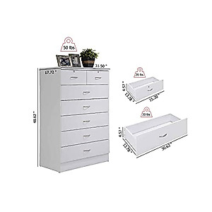 HODEDAH 7 Drawer Wood Dresser for Bedroom, 31.5 inch Wide Chest of Drawers, with 2 Locks on the Top Drawers, Storage Organization Unit for Clothing, White