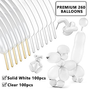 200pcs 260 Balloons Long Balloons White Balloons Clear Balloons Balloon String for Balloon Arch Balloon Garland Twisting Balloons for Balloon Animals Birthday Wedding Party Decoration