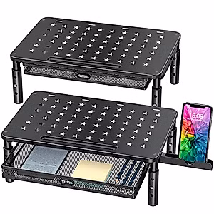 Zimilar Monitor Stand Riser with Metal Drawer, 3 Height Adjustable Monitor Riser with Phone Holder for Computer, Laptop, Premium Metal Computer Monitor Stand with Storage for 2 Monitors