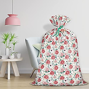 WRAPAHOLIC 56" Large Plastic Gift Bag - Pink Floral Design for Birthdays, Mother's Day, Wedding, Baby Shower, Parties, or Any Occasion - 56" H x 36" W