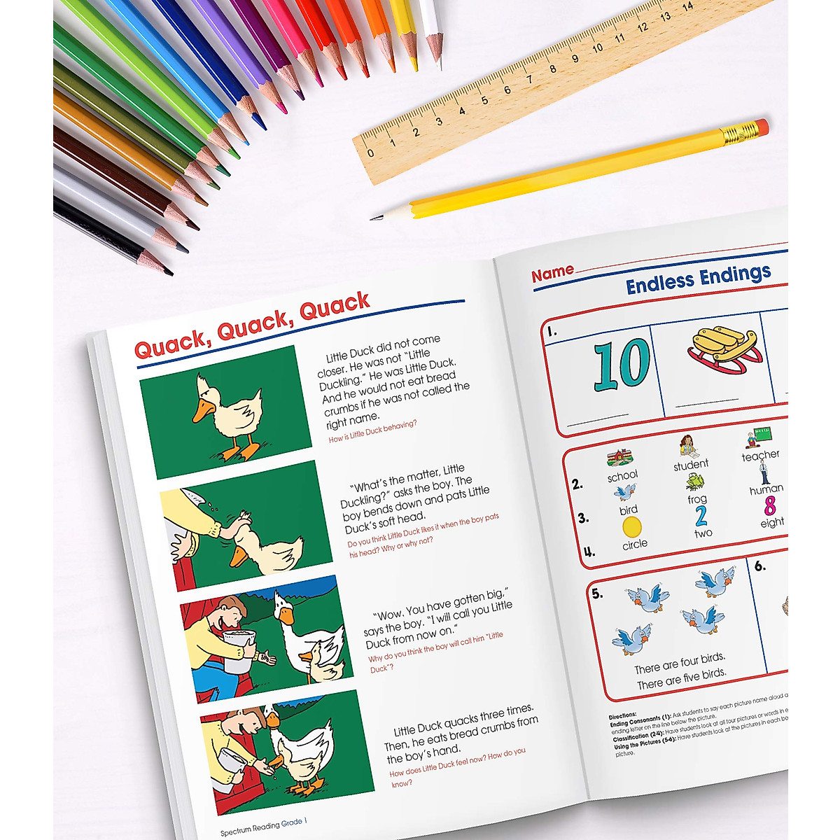 Spectrum 1st Grade Reading Comprehension Workbook, Ages 6 to 7, Reading Grade 1, Letters and Sounds, Sight Words Recognition, and Nonfiction and Fiction Passages - 158 Pages (Volume 20)