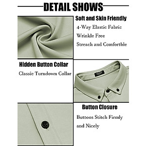 COOFANDY Men's Summer Untucked Stretch Shirt Casual Button Down Short Sleeve Muscle Shirts Light Green