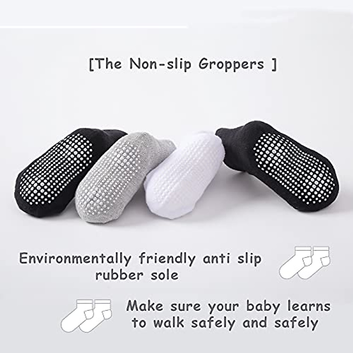 HLPHA Baby Non Slip Socks For Toddler Boys Girls,12 pairs Of Kids Cotton Socks For 0-5 Years (Black Soild，1-3T)