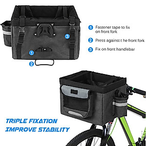 Lixada Foldable Front Bicycle Basket Removable Bicycle Pet Basket Pet Dog Cat Rabbit Carrier Camping Tote Bag