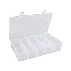 Hlotmeky Plastic Organizer Box with Dividers Bead Organizer 15 Large Grids Tackle Box Organizer Clear Snackle Box Container