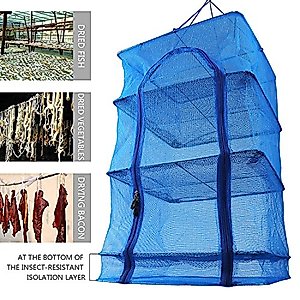 Fish Mesh Hanging Drying Net Food Dehydrator - Durable Folding 4 Layers Fish Vegetable Dishes Dryer Net Drying Rack (40 * 40 * 65cm)