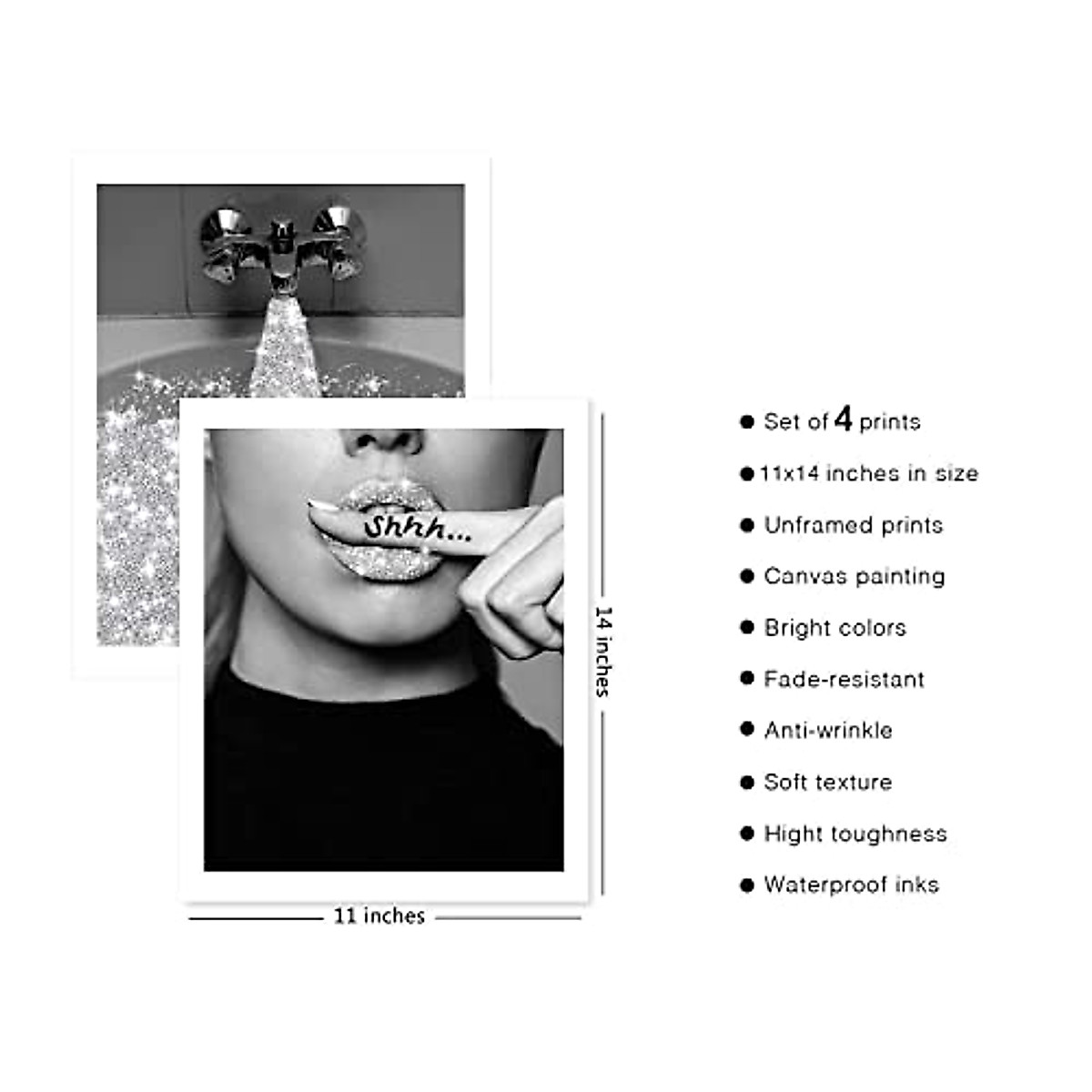 Admmixoo Funny Bathroom Decor Wall Art Prints Glam Glitter Tissue Bathroom Toilet Paper Artwork for Wall Black and White Modern Fashion Art Decor (11"x14" UNFRAMED)