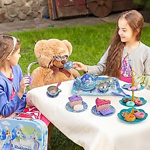 Toddler Toys Tea Set for Little Girls - 48 Pcs Tin Tea Set for Kids Includes Teapot, Tea Cup, Saucers Set Snack Plates & Desserts , Unicorn Princess Tea Party Set with Carrying Case