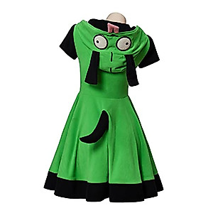Gir Cosplay Anime Hoodie Kigurumi Dress Costume with Ears for Women Adult (XXL, Green)