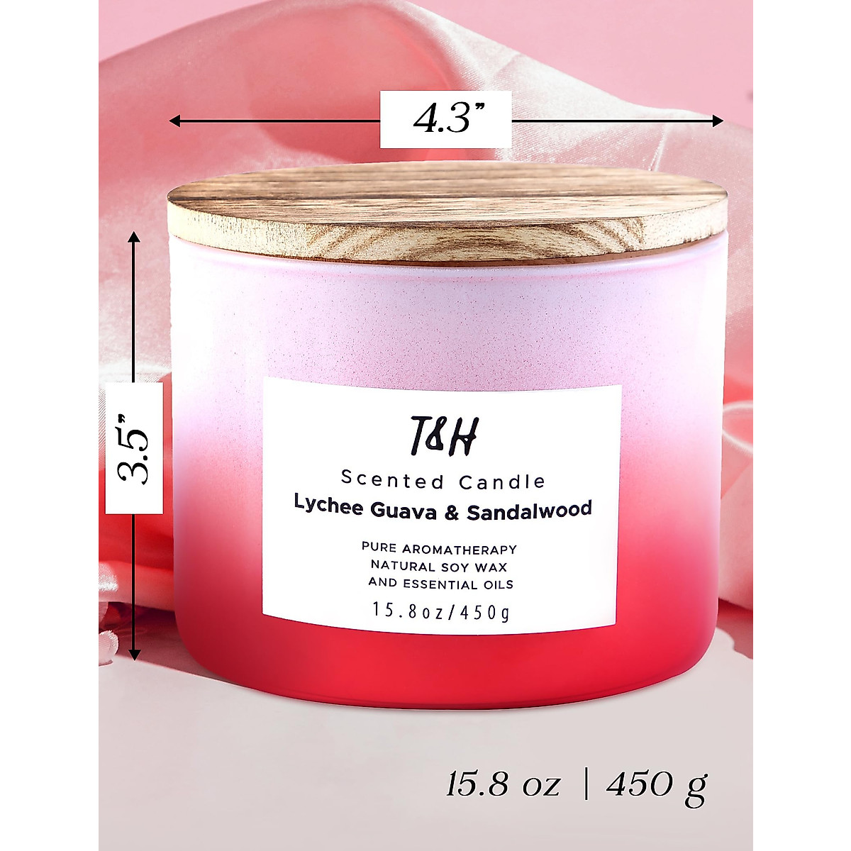 Lychee Guava Sandalwood Candle | Large 3-Wick Highly Scented Candle for Home | Natural Soy Candle 15.8 oz | Sweet & Refreshing Luxury Fragrance Candle | Relaxing Aromatherapy Candle for Women & Men