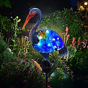 WUFEILY Heron Solar Garden Lights, Hand-Painted Glass Solar Garden Decor, Lawn Ornaments Solar Stake Lights Yard Art Solar Landscape Lights for Patio Lawn Yard Porch Decor