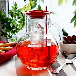 Bormioli Rocco Kufra Jug with Ice Container, Red Lid, 72 3/4 Ounce