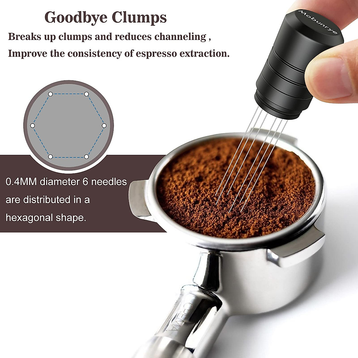 Mobunrye WDT Tool, Espresso Distribution Tool for Barista, 0.4mm Stainless Steel Needles Espresso Stirrer, Portable WDT Tool Espresso with Stand, Replacement Extra 6 Needles(Matte Black)