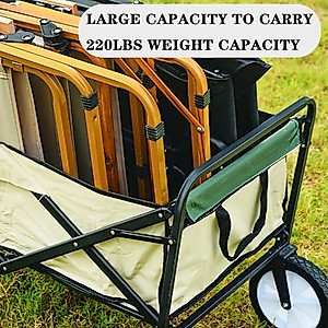DECORN Collapsible Folding Wagon Garden Cart Beach Wagon Grocery Wagon All-Terrain Wheels Garden Grocery Wagon with Table Plate & 220 LB Capacity for Sports Outdoor Camping Fishing,White