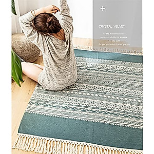 lightlux Boho Area Rug 5' x 7' Large Bedroom Living Room Rug Machine Washable Moroccan Blythe Woven Carpet Tribal Farmhouse Collection Indoor Outdoor(5x7 ft, Green) Christmas Decorations Clearance