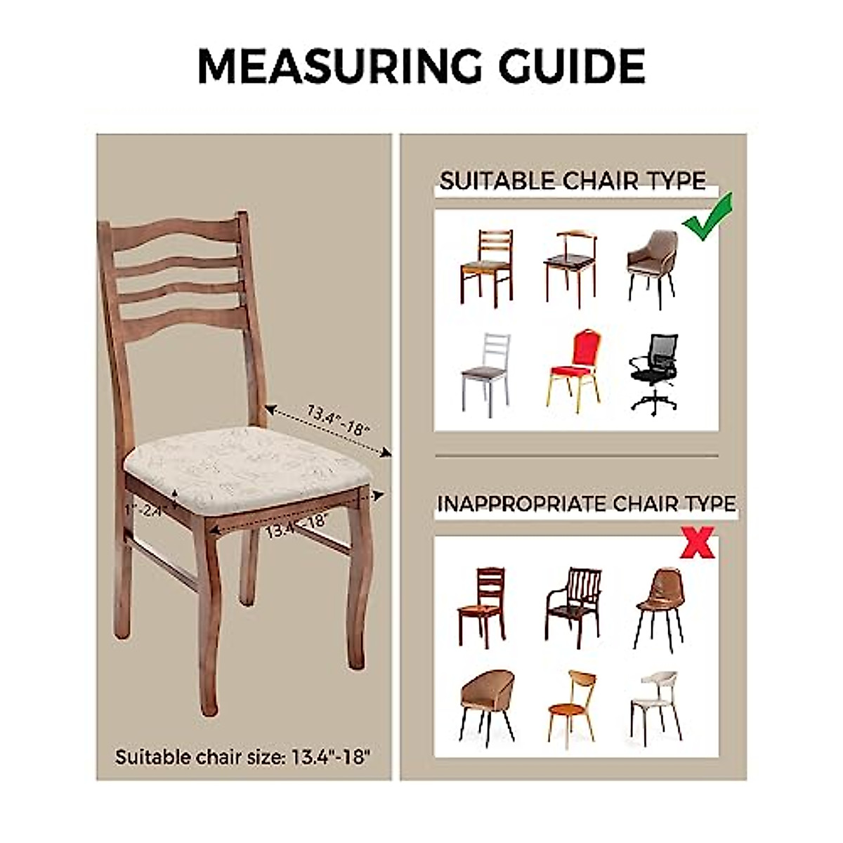 Seat Covers for Dining Room Chairs, Hand Drawn Women's High Heels Ombre Khaki Texture Fitted Stretch Jacquard Chair Seat Covers, Removable Washable Kitchen Dining Chair Slipcovers Protector Set of 6