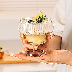 INSETLAN Ice Cream Sundae Glass Bowl Set of 4, Clear Stripes Footed Dessert Bowls 10oz, Glass Dessert Cups Perfect for Sundae, Ice Cream, Fruit, Salad, Cocktail, Trifle