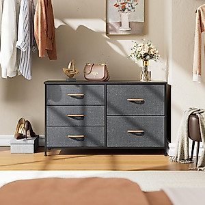 Nicehill Dresser for Bedroom with 5 Drawers, Storage Drawer Organizer, Wide Chest of Drawers for Closet, Clothes, Kids, Baby, TV Stand with Storage Drawers, Wood Board, Fabric Drawers(Black Grey)