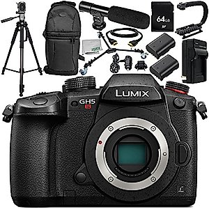 Panasonic Lumix DC-GH5S Mirrorless Digital Camera 12PC Accessory Bundle – Includes 64GB SD Memory Card + 2X Replacement Batteries + More - International Version (No Warranty)