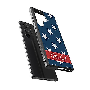 Red White Blue Stars Personalized Black Rubber Phone Case Compatible With Samsung Galaxy S25 S25+ S25 Ultra S24 S24+ S24 Ultra S24FE, S23 FE S23+ Ultra S22 S22+