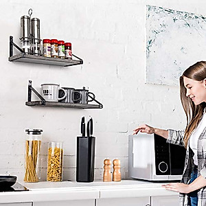 Under.Stated Wall Mounted Wood Shelves – Floating Solid Wood Shelf with Rustic Silver Painted Brackets, Set of 2 (Rustic Gray)