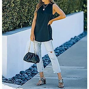 Dressmine Women's Tank Tops Loose Fit Crew Neck Sleeveless Summer Top Shirts Side Split Tunic Black XX-Large